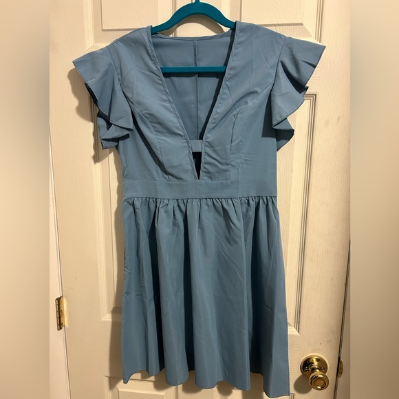 SHEIN | Dresses | Shein Dark Baby Blue Spring Dress Midi Length | Poshmark
